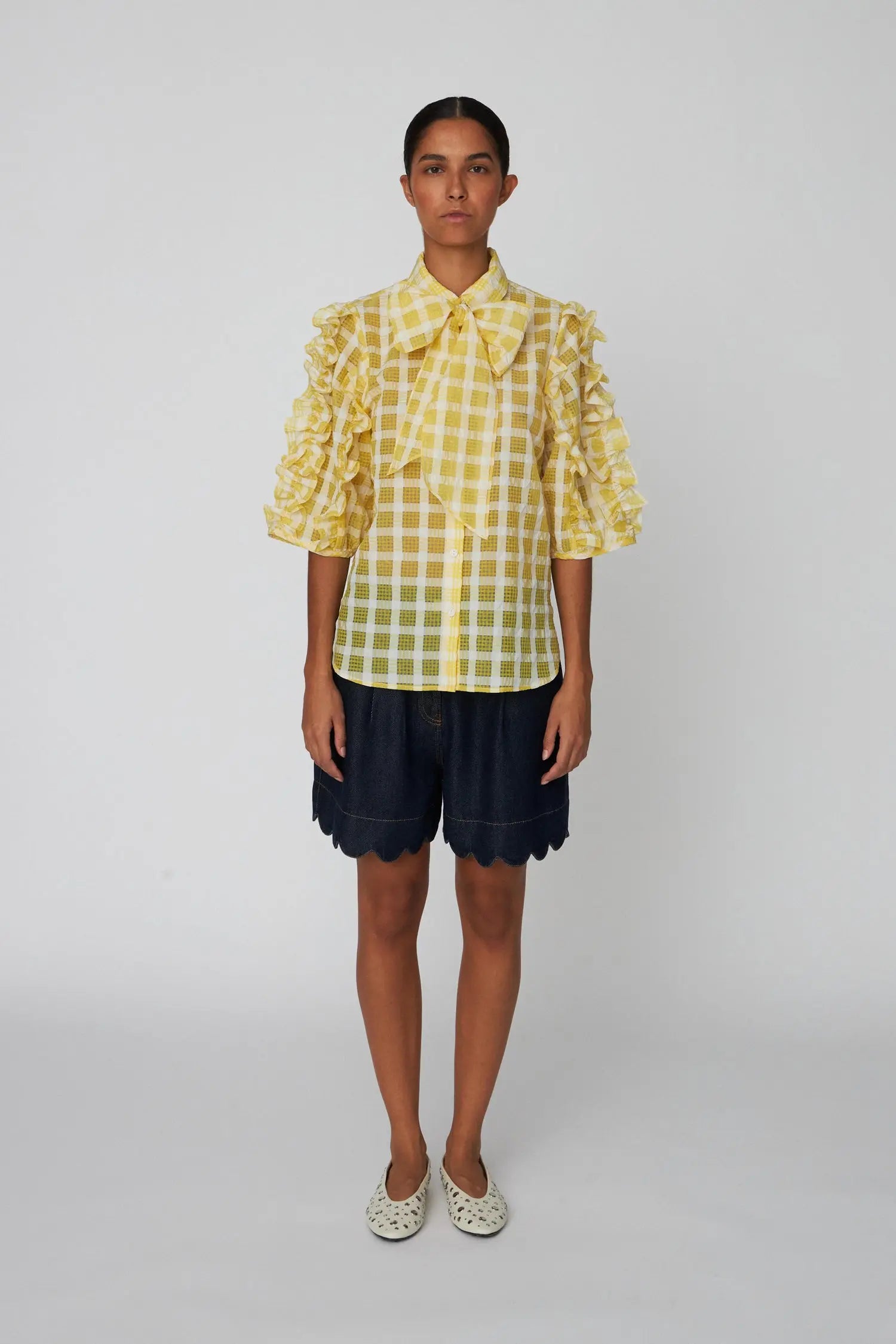 Delicate Checked Frill Shirt - Lovely Yellow