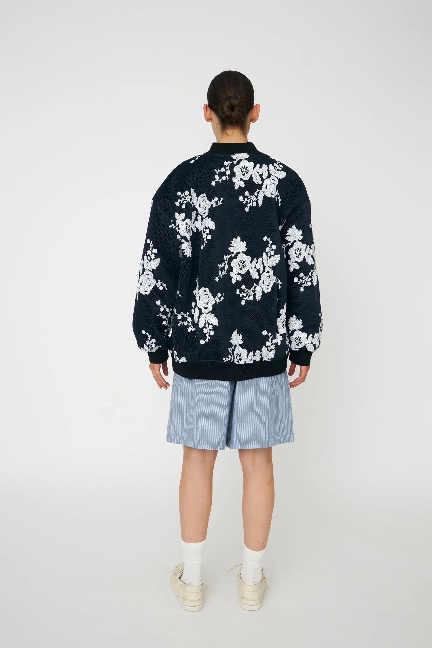 Sequins Mesh Oversized Jacket - White and Blue